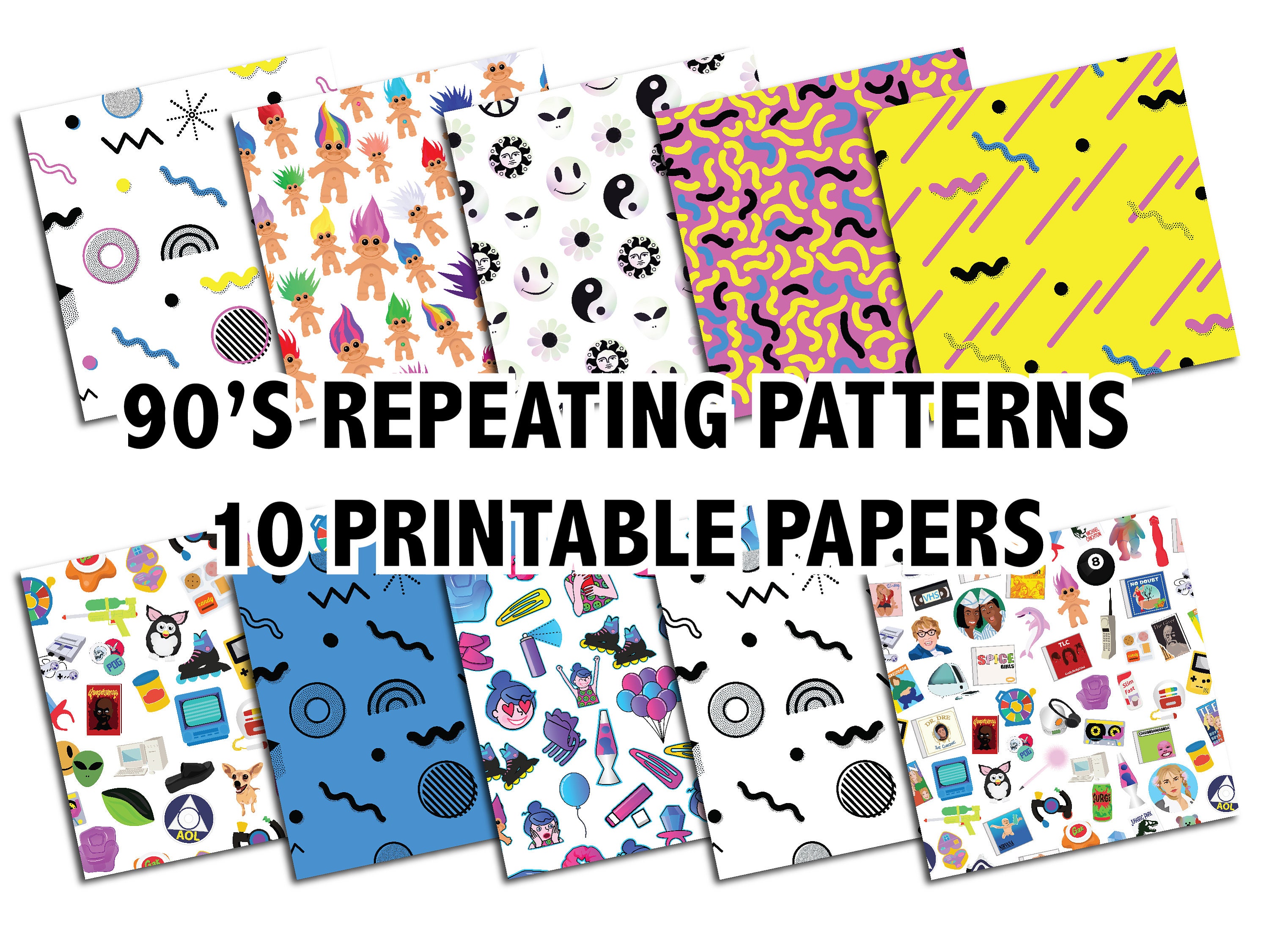 90's Repeating Patterns Printable Papers 10 Nineties - Etsy