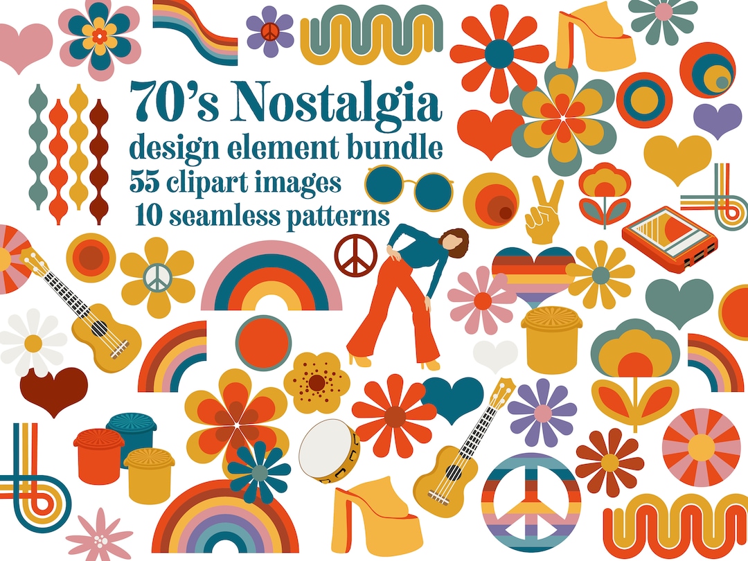 1970s Bundle RETRO Seventies Clip Art Icons and Seamless Digital Papers ...