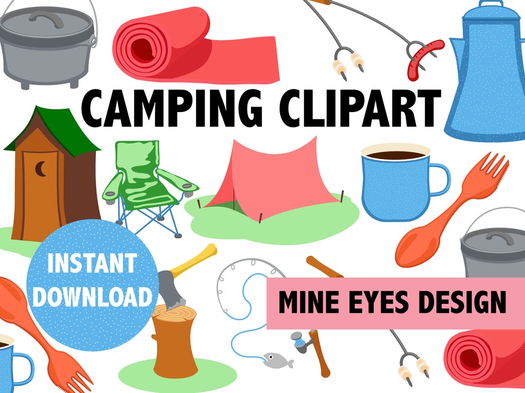 CAMPING CLIPART Outdoor Camp Fishing Hiking Illustration Set Camp Clip ...