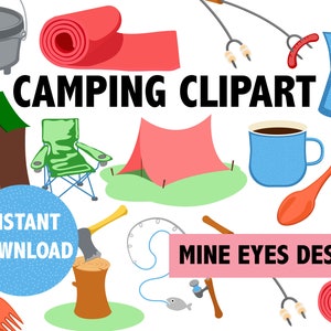 CAMPING CLIPART Outdoor Camp Fishing Hiking Illustration Set Camp Clip ...