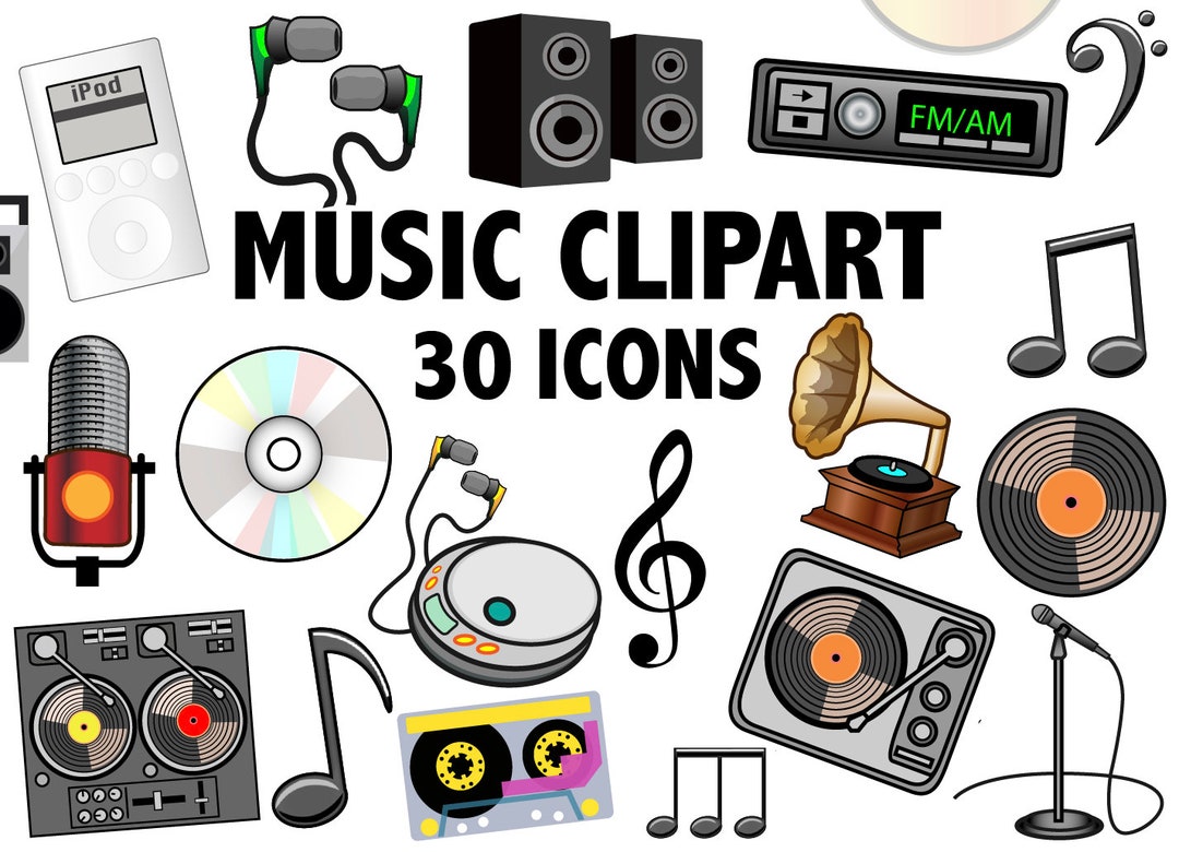 MUSIC CLIPART Records Cassettes and Musical Notes Icons Music Education ...