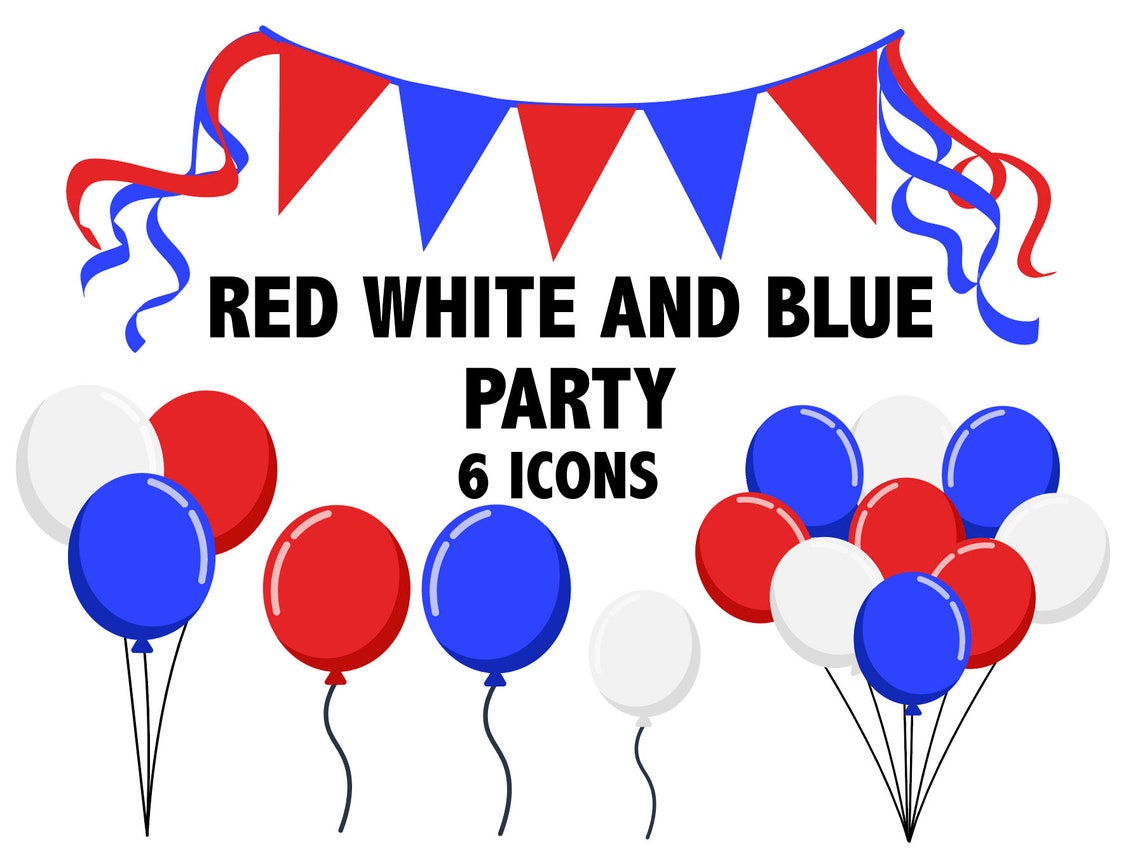 Red White and Blue Party Clipart Patriotic Balloons July | Etsy