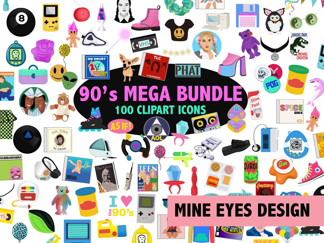 90'S Mega Bundle 100 Digital Clipart Icons RETRO Clip Art - Etsy