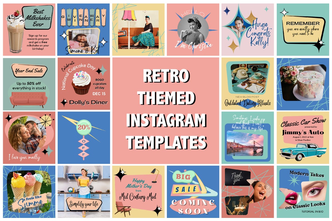 Retro 50s Googie Instagram Post Templates: Social Media Branding (canva ...