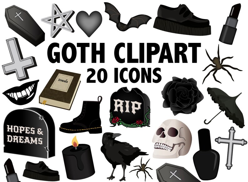 GOTH CLIPART Halloween printable icons Gothic party icons | Etsy