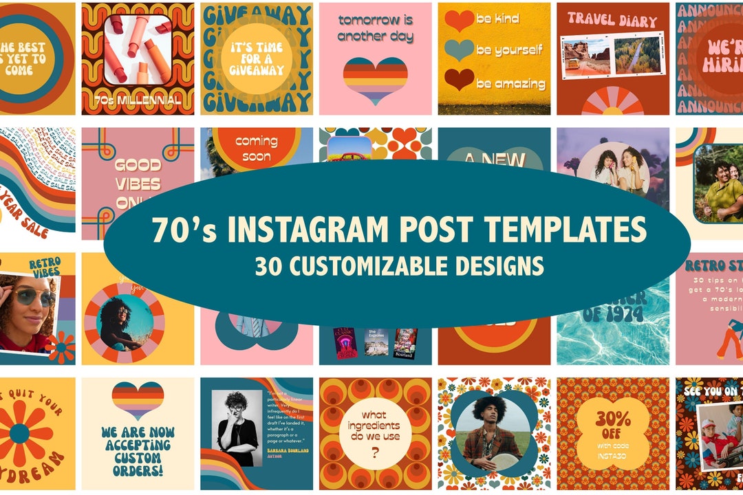 70's Retro Instagram Post Templates - 30 Canva Templates to Edit and ...