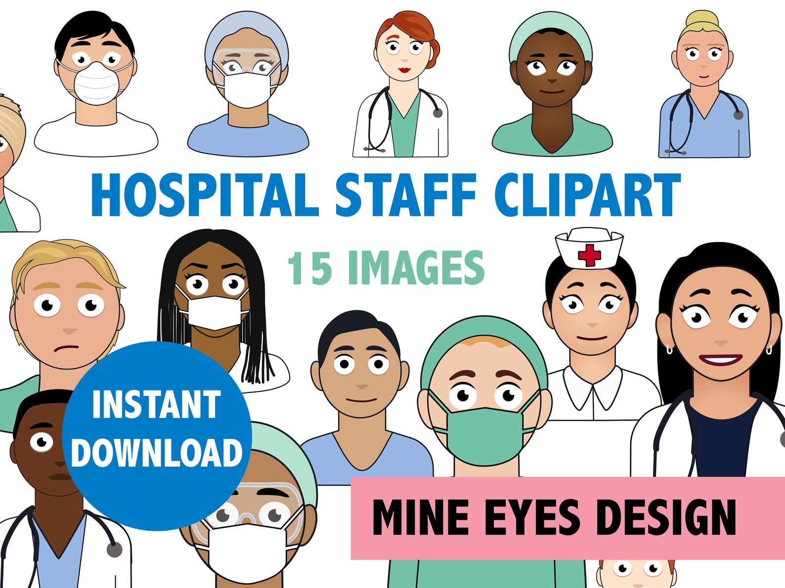 HOSPITAL STAFF Character Clipart Diverse Nurses Doctors and - Etsy