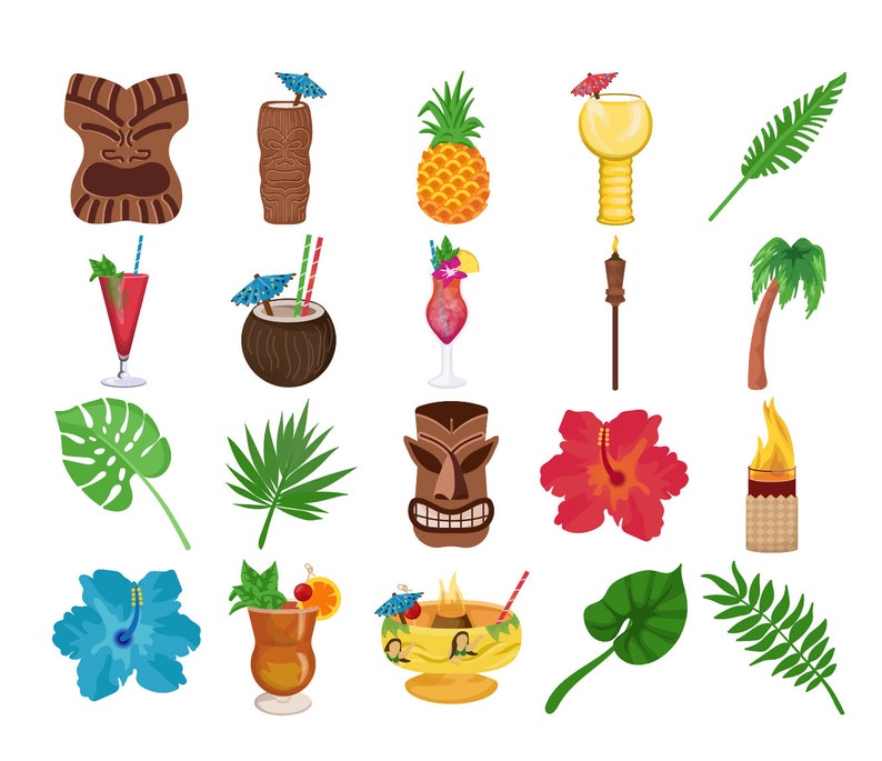 TIKI CLIPART Tropical Cocktail Bar Icons Tiki Bar Hawaiian - Etsy