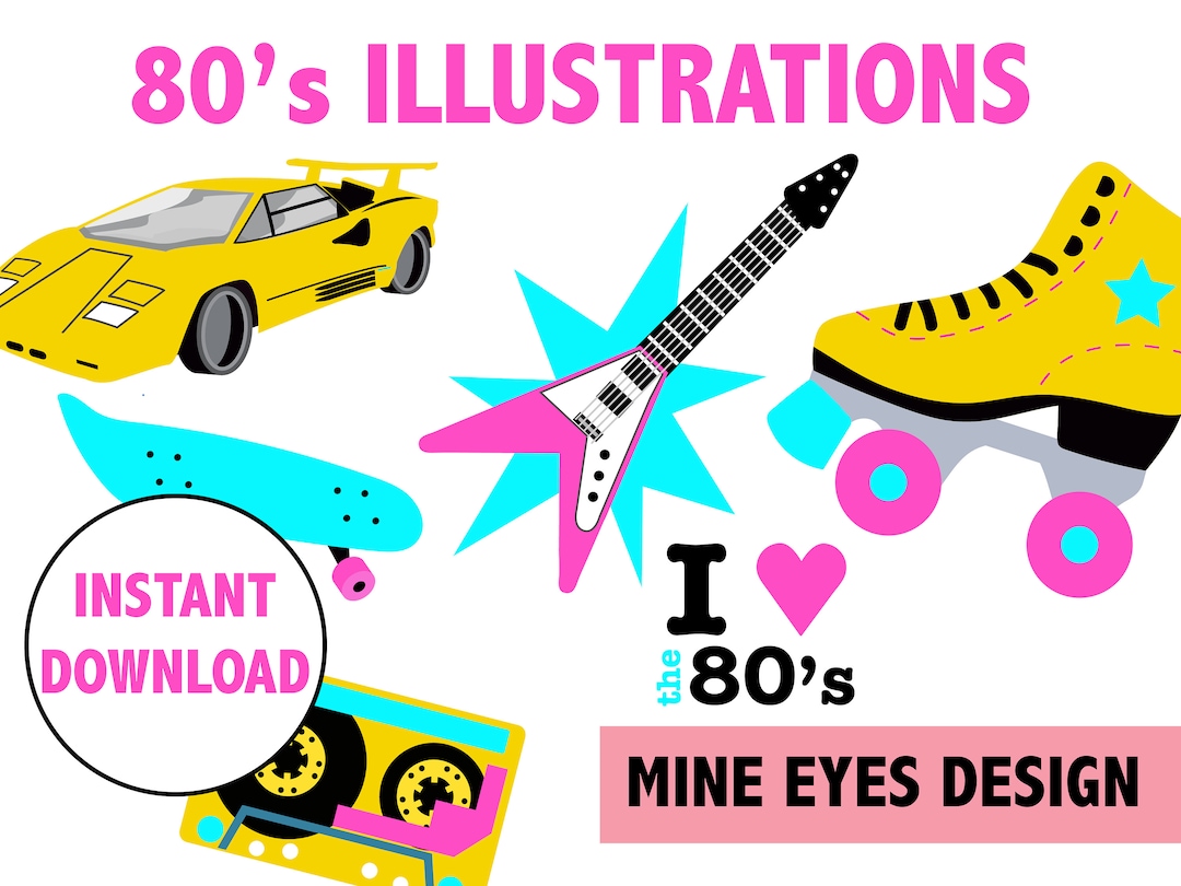 80'S ILLUSTRATIONS 1980s Party Decor CLIPART Printable Retro Digital ...
