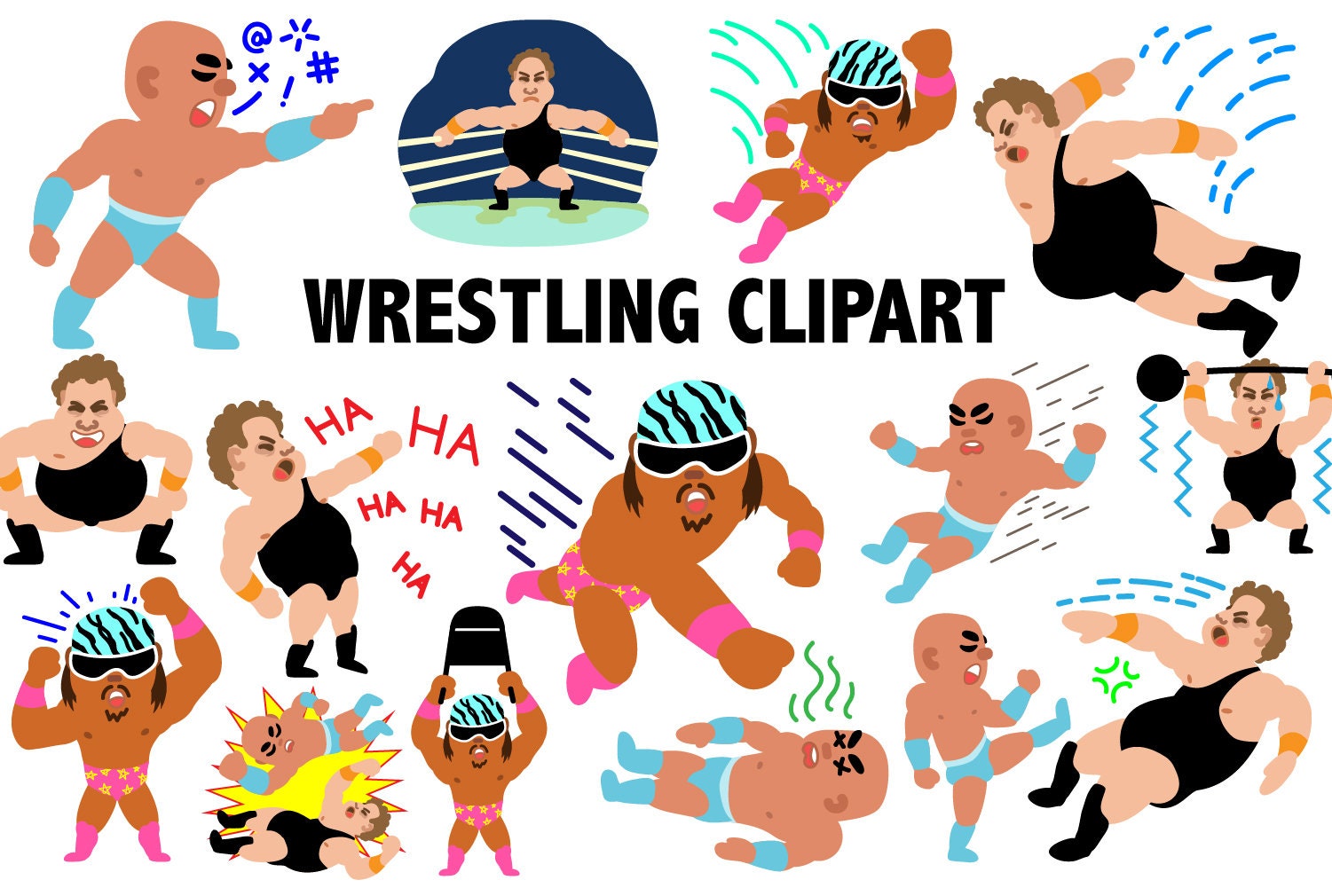 WRESTLING CLIPART Professional Wrestling Stars Digital Clip - Etsy ...