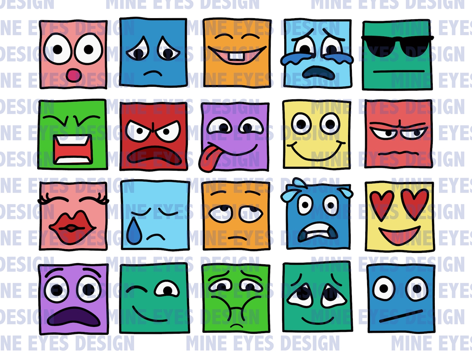 EXPRESSIONS & MOODS ILLUSTRATIONS Emoji Face Clip Art Digital 40 Unique ...