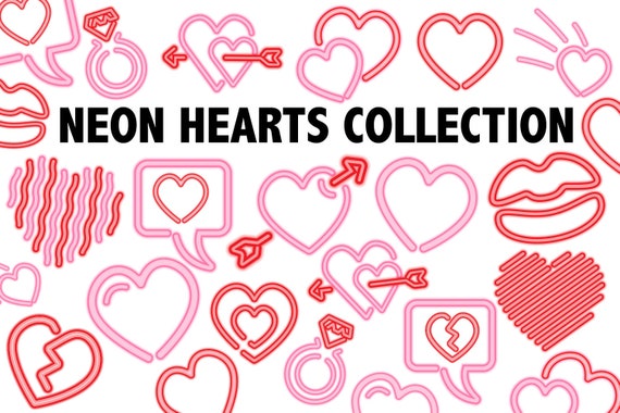 NEON LOVE CLIPART Printable Valentine's Day Clip Art Icons - Etsy