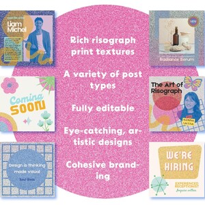 Riso Texture Instagram Post 30 Canva Templates Colorful Gradient and ...