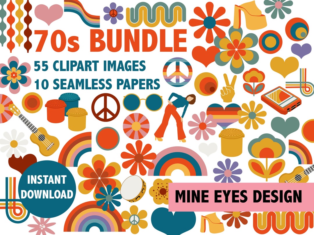 1970's Bundle RETRO Seventies Clip Art Icons and Seamless - Etsy