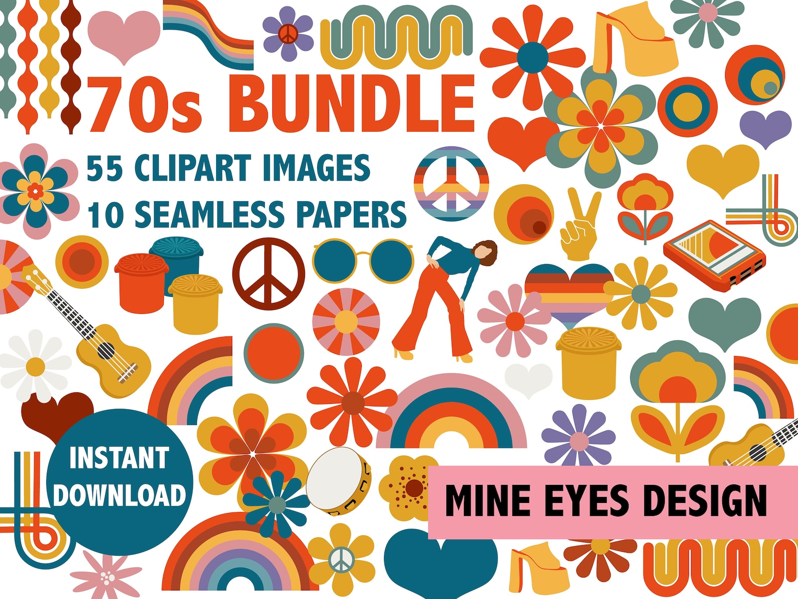 1970's Bundle RETRO Seventies Clip Art Icons and Seamless - Etsy