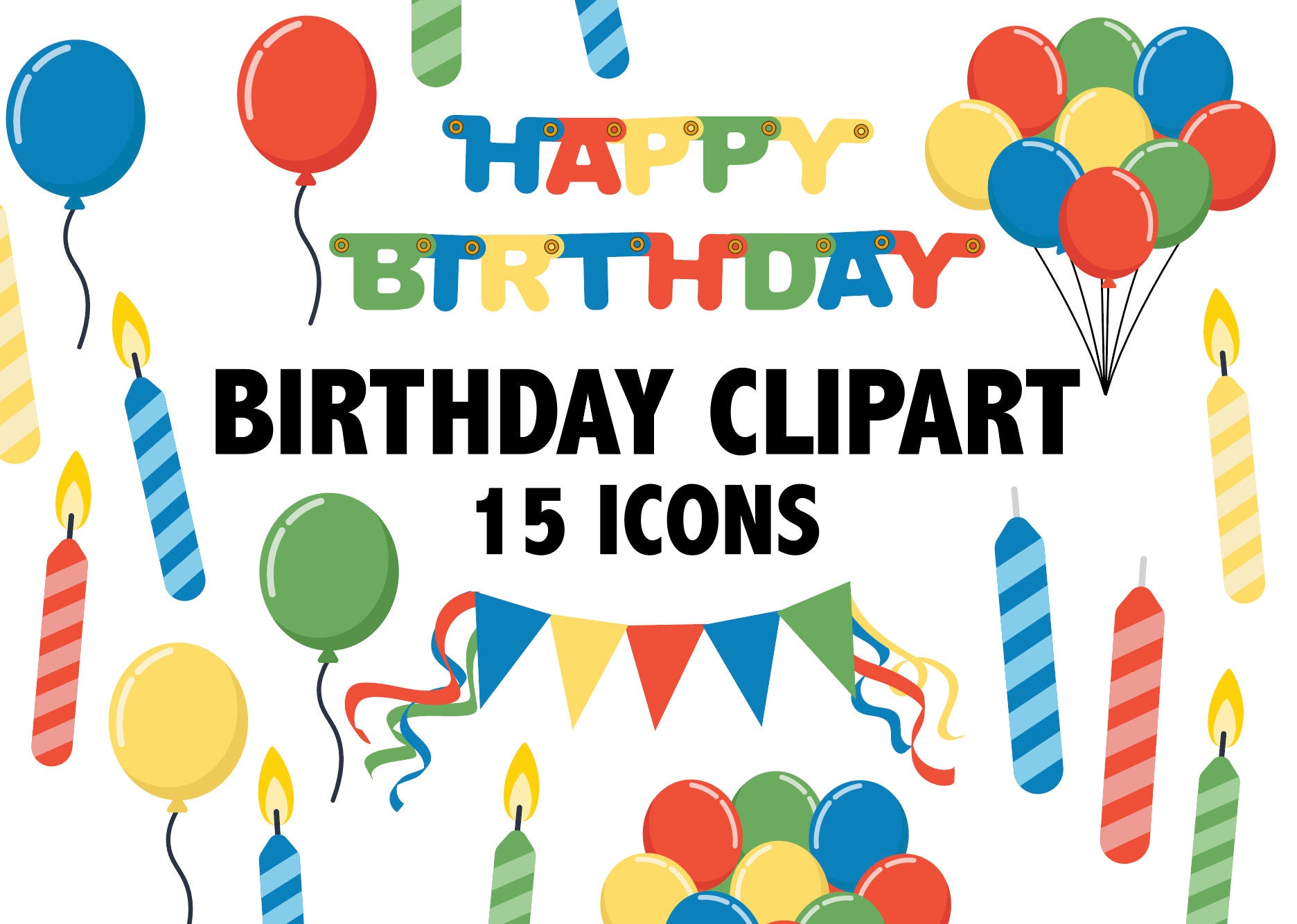 BIRTHDAY CLIPART Printable Party Decor Colorful Balloons - Etsy
