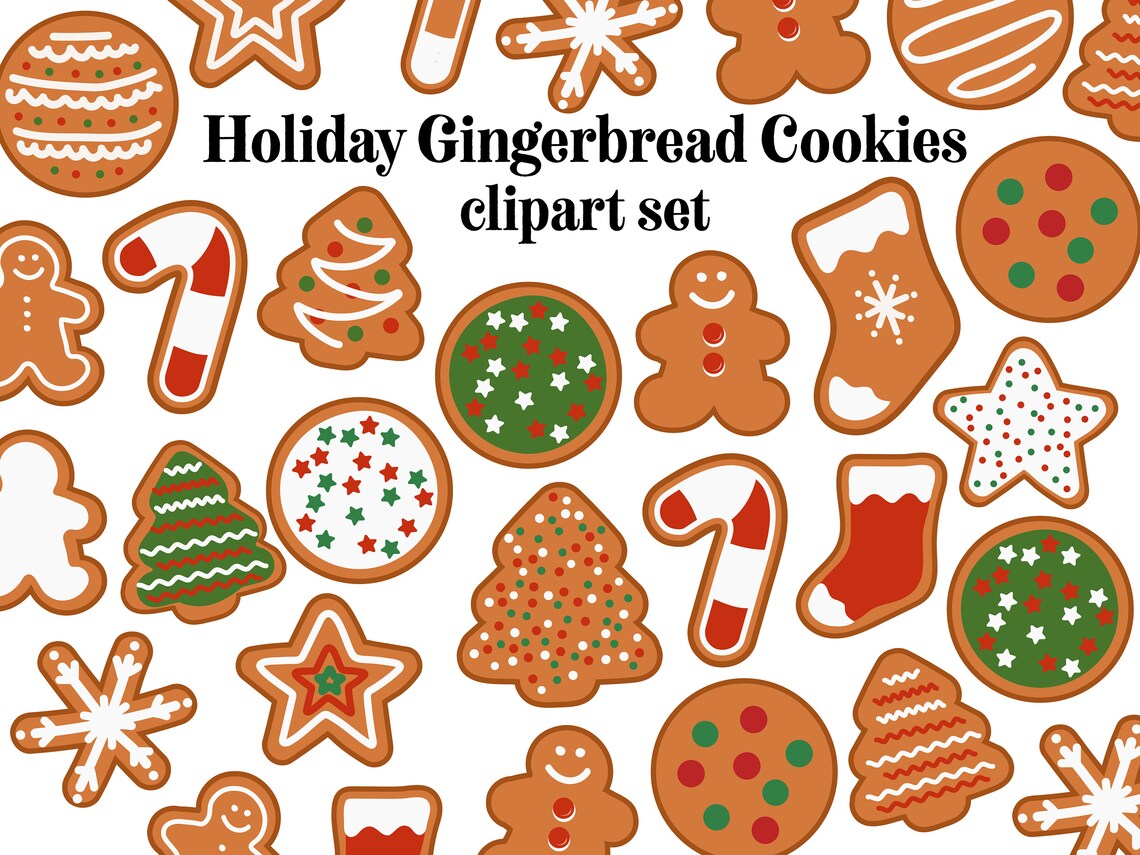 Holiday Gingerbread Cookie Clipart Set Printable Christmas Cookies Clip ...