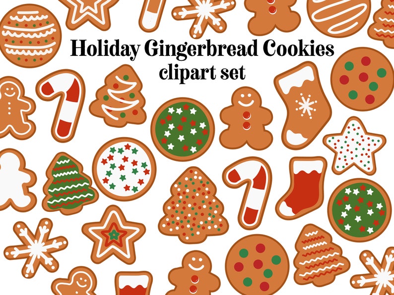 Holiday Gingerbread Cookie Clipart Set Printable Christmas Cookies Clip ...