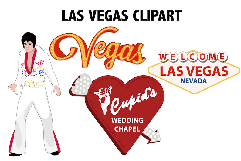 Las Vegas Clipart: Elvis, Cupid's Wedding Chapel Icons (PNG, JPEG, EPS ...