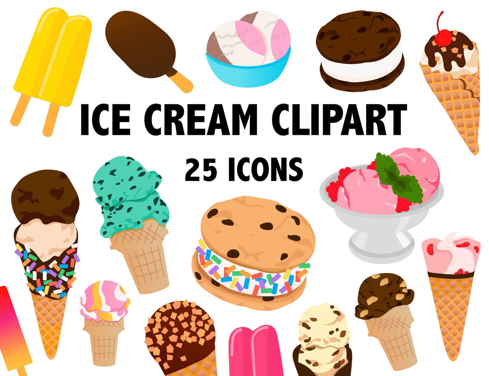 ICE CREAM CLIPART Popsicle and Frozen Dessert Summer Clipart | Etsy