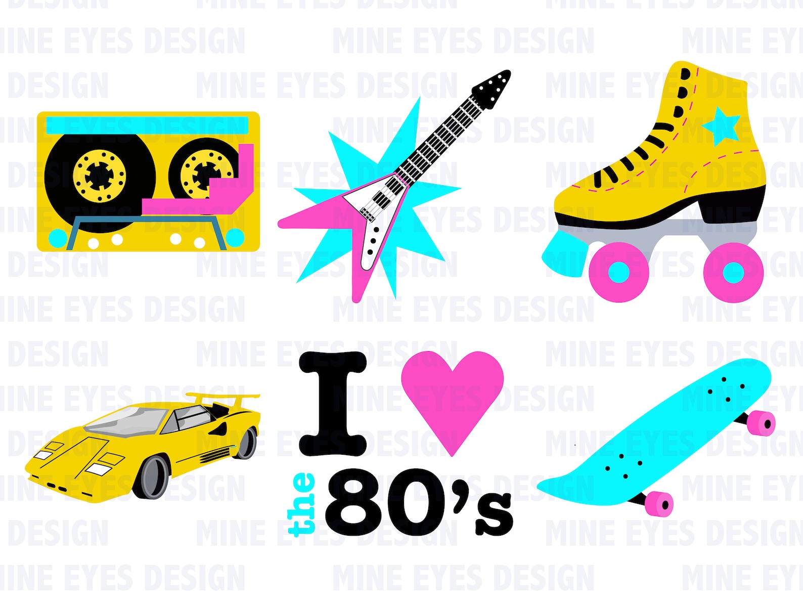 80'S ILLUSTRATIONS 1980s Party Decor CLIPART Printable - Etsy