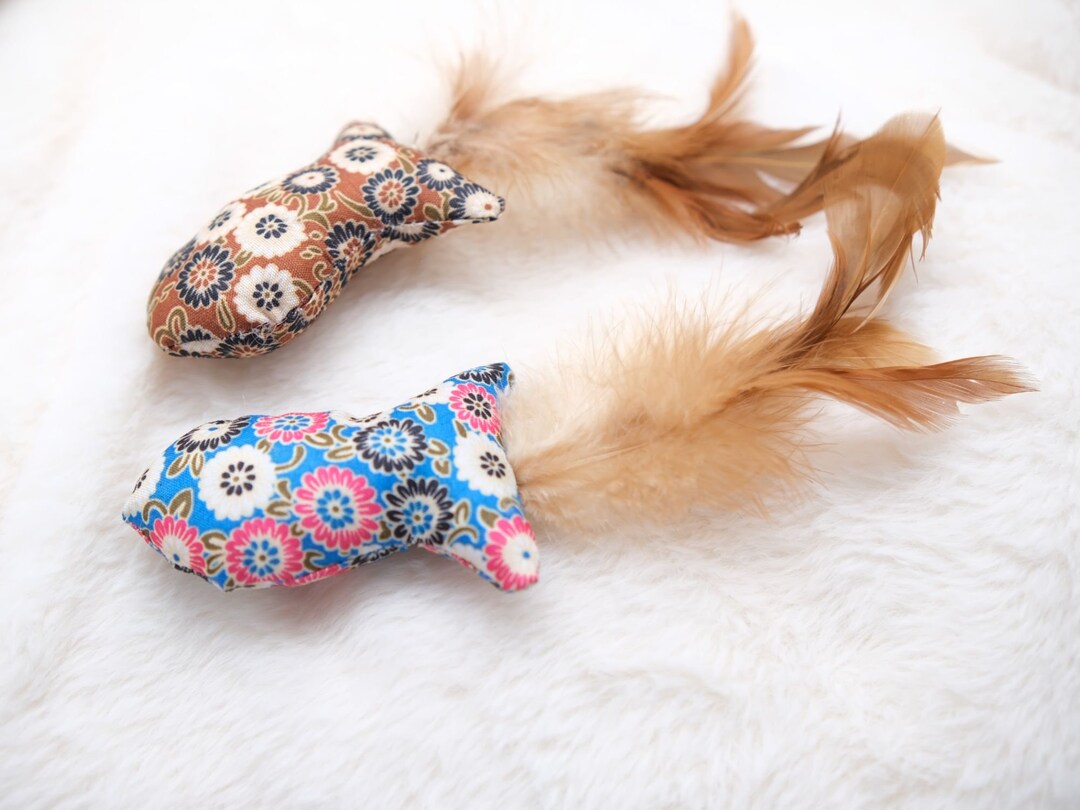 Floral Catnip Fish Toy With Feathers: Handmade Cat Gift - Etsy