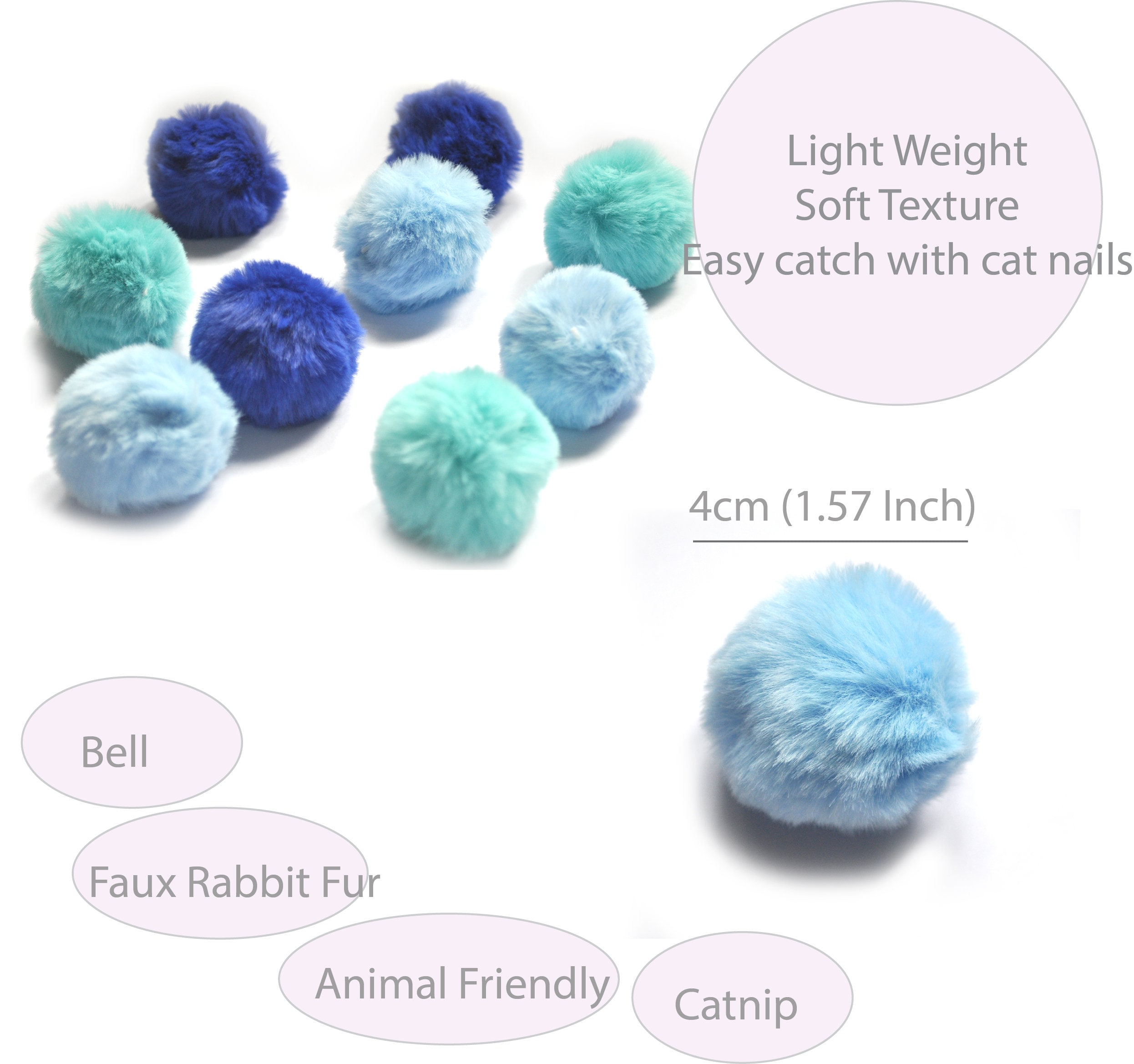 Cat Toy Puff Ball Bell Ball Bom Bom Ball Blue Pink - Etsy
