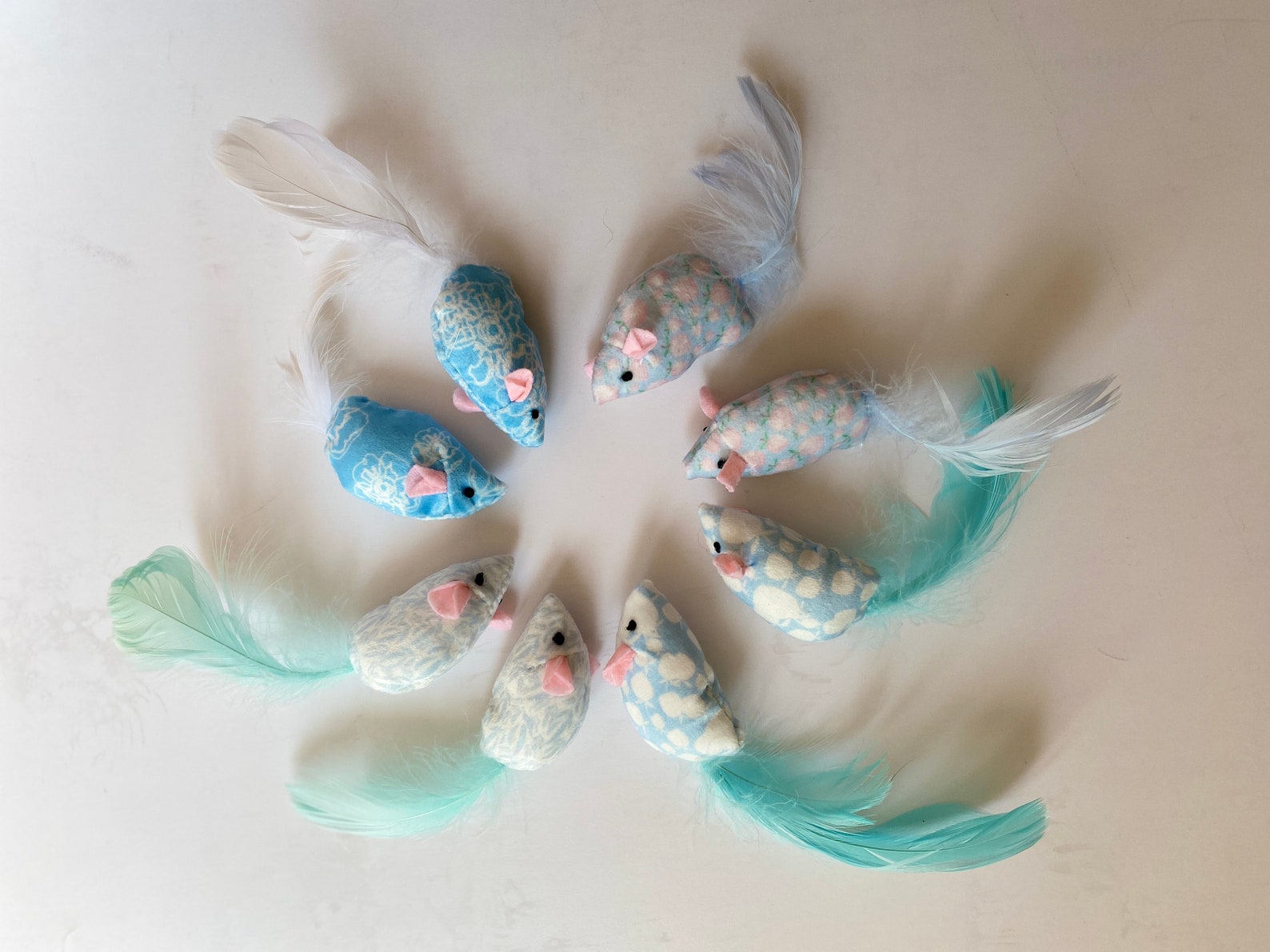 Cat Toy Mice Feather Toy With Bell Blue - 2 Units - Etsy