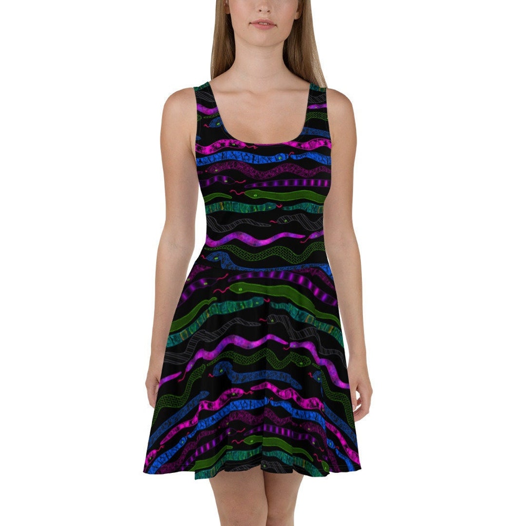 Snake Pattern Skater Dress Cute and Spooky Flared Skirt Sleeveless ...