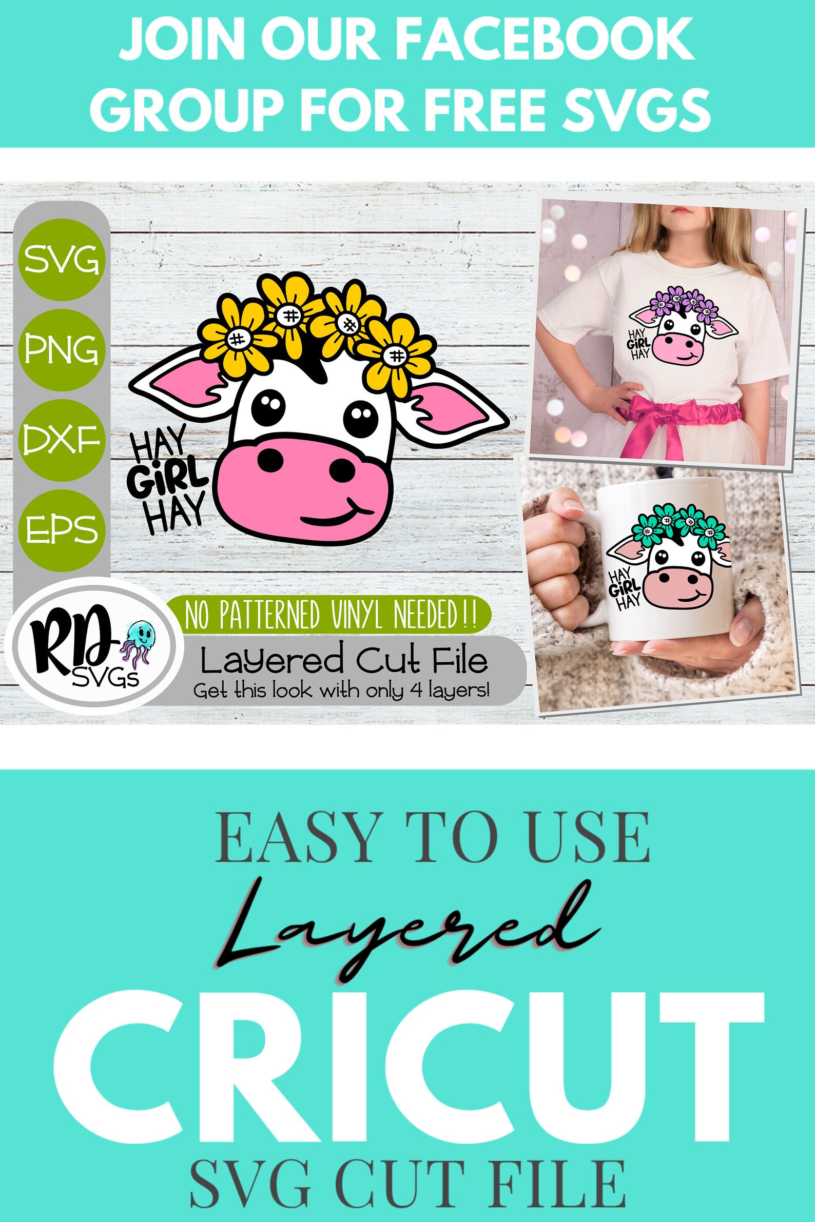 Cow Svg Farm Svg Flower Svg Hay Girl Hay Svg Cute Cow Svg | Etsy