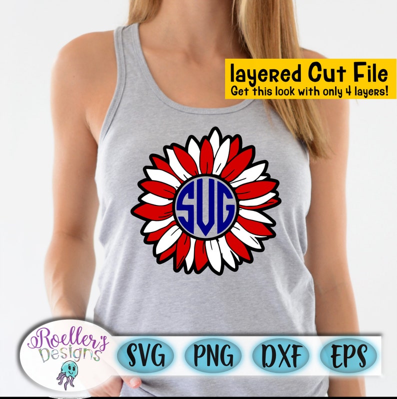 Red White and Blue Svg Monogram Svg Sunflower Svg July 4th - Etsy