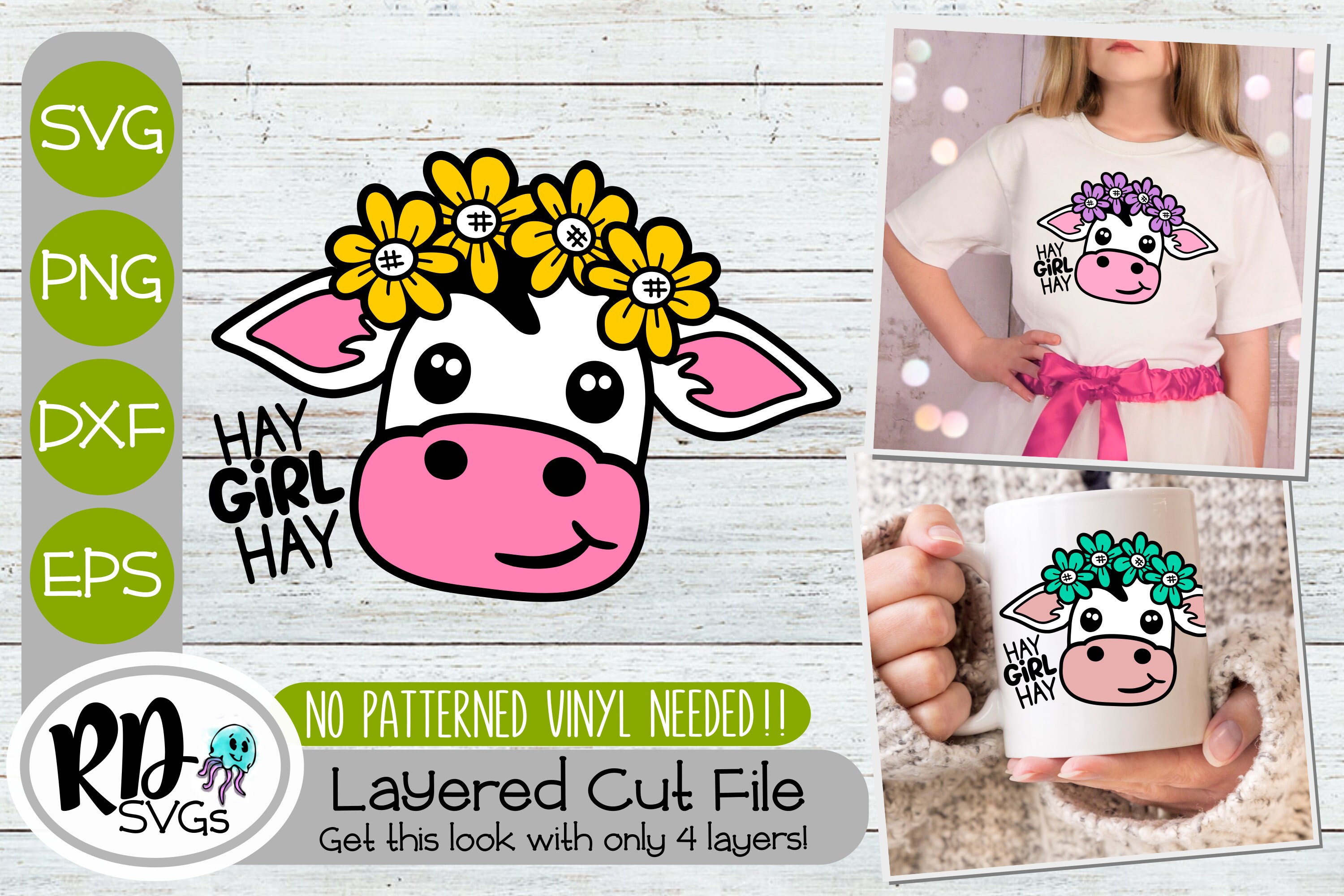 Cow Svg Farm Svg Flower Svg Hay Girl Hay Svg Cute Cow Svg | Etsy