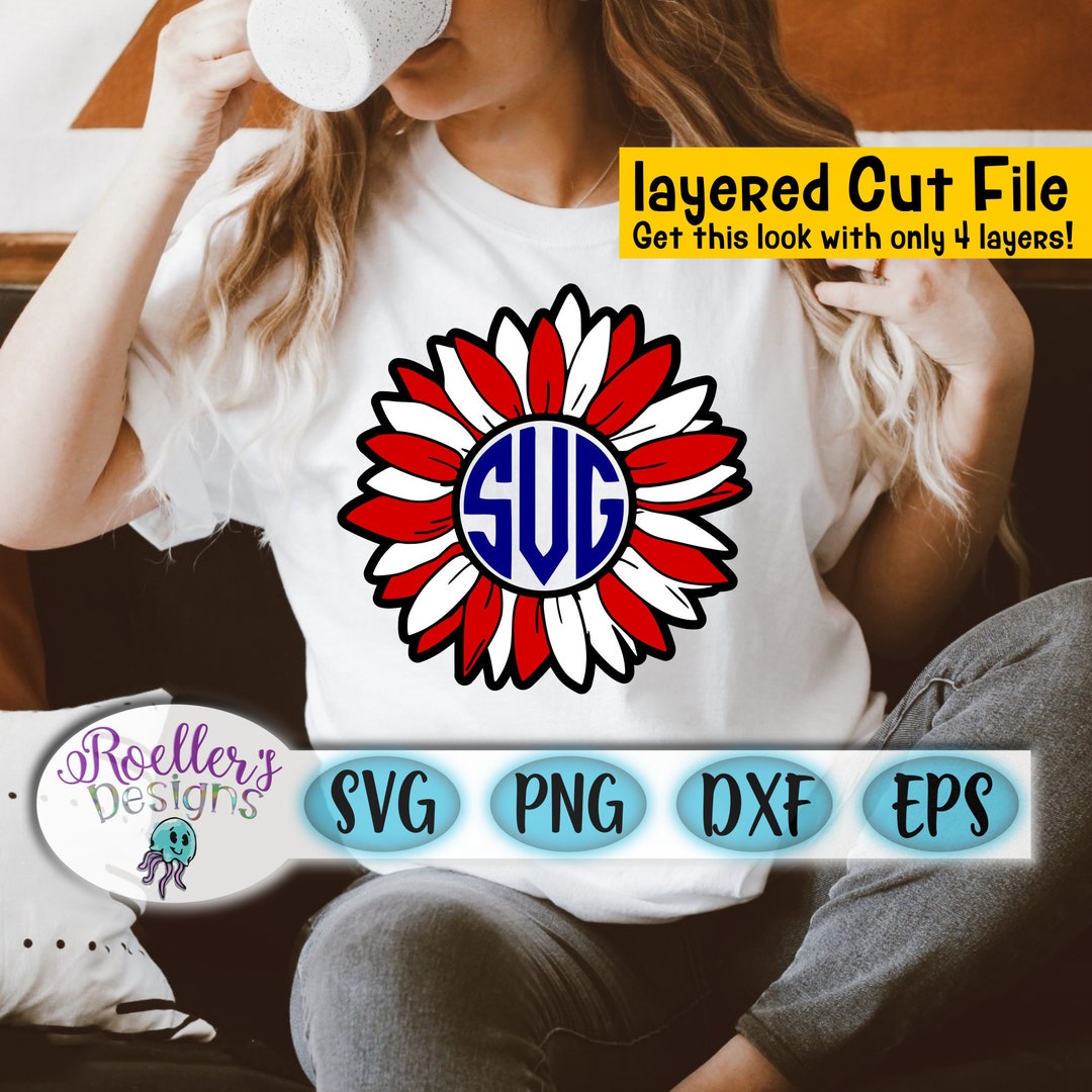 Red White and Blue Svg, Monogram Svg, Sunflower Svg, July 4th Svg ...