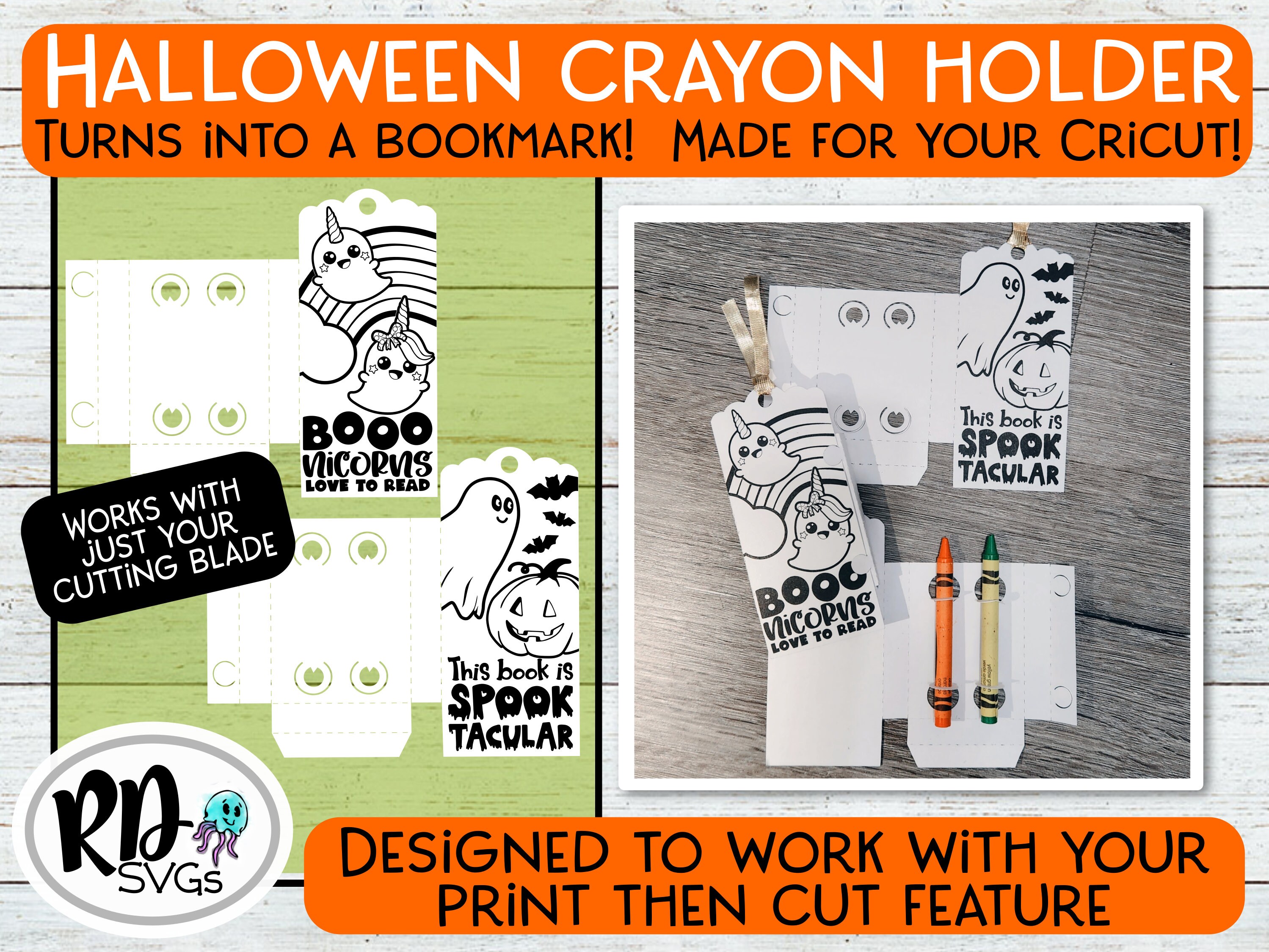 Coloring Card Halloween Kids Unicorn Ghost Crayon Holder - Etsy