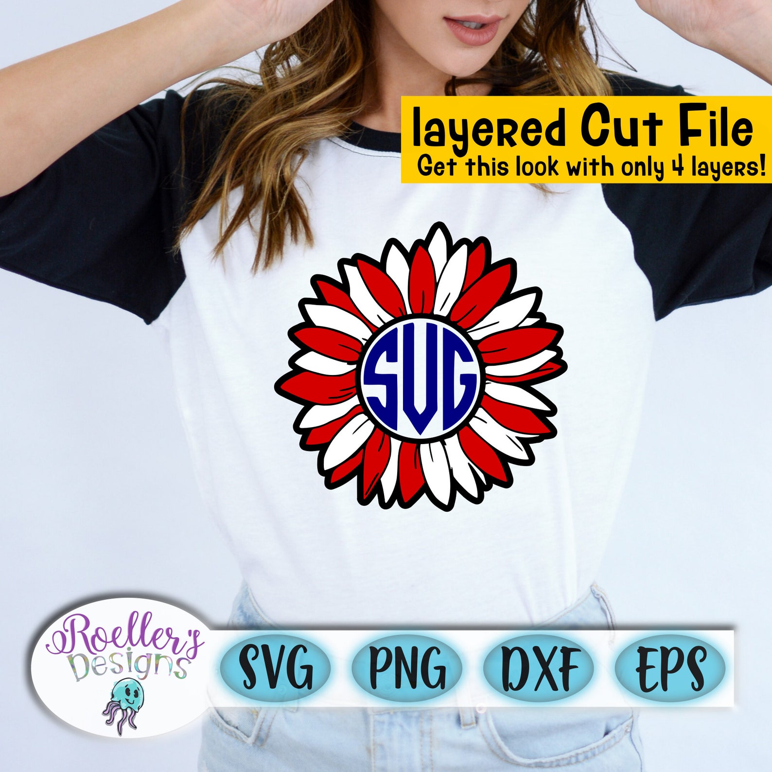 Red White and Blue Svg Monogram Svg Sunflower Svg July 4th - Etsy
