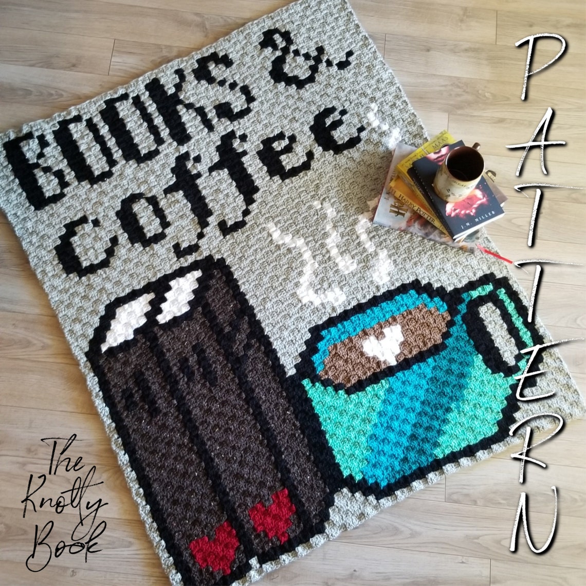 Crochet C2C Blanket Pattern | BOOKS & Coffee Lapghan | PDF Instant ...