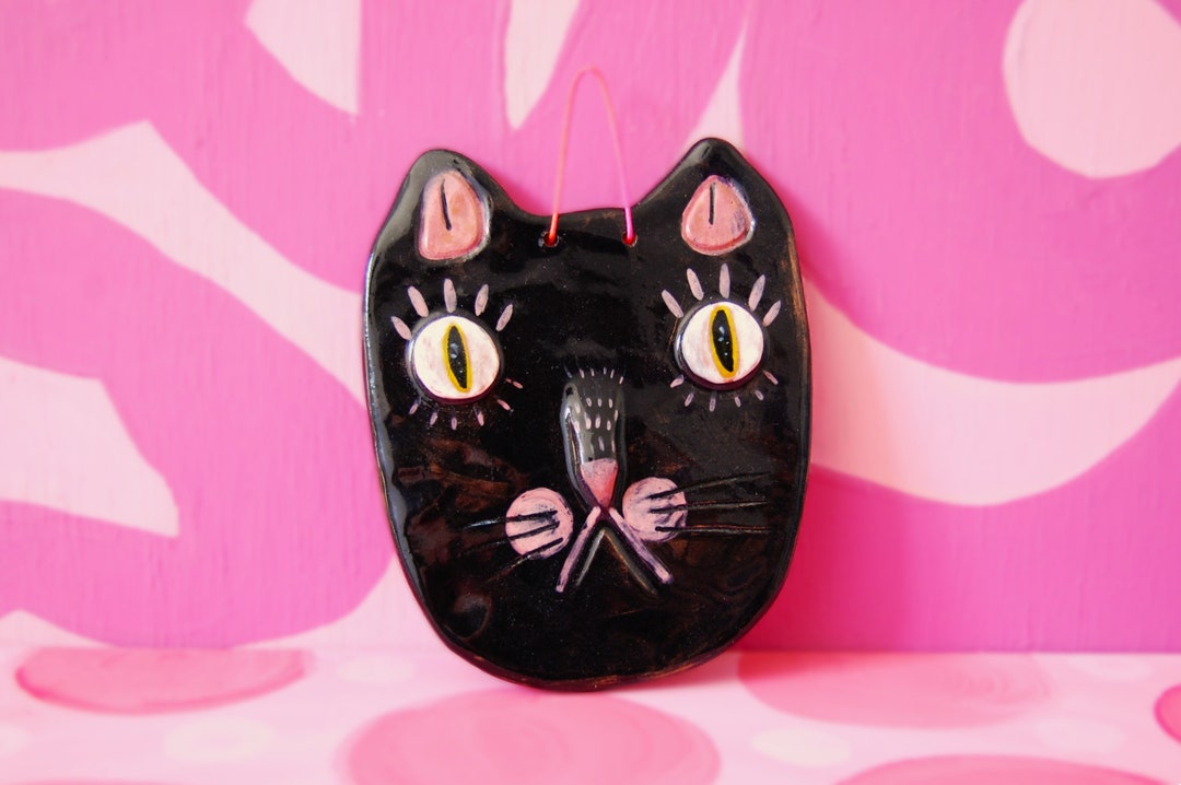 Ceramic Yellow Eyes Black Cat Mask - Etsy