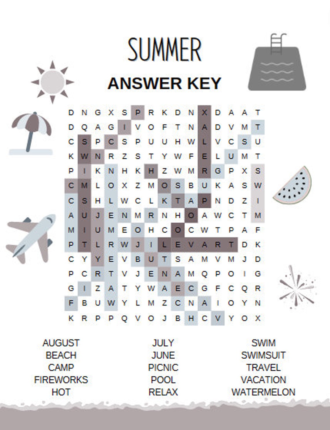 Summer Wordsearch - Etsy