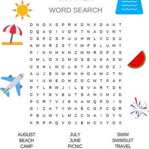 Summer Wordsearch - Etsy
