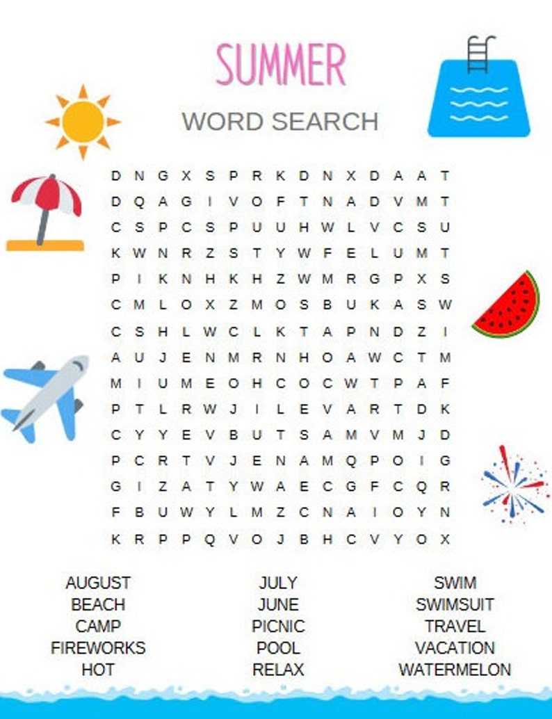 Summer Wordsearch - Etsy