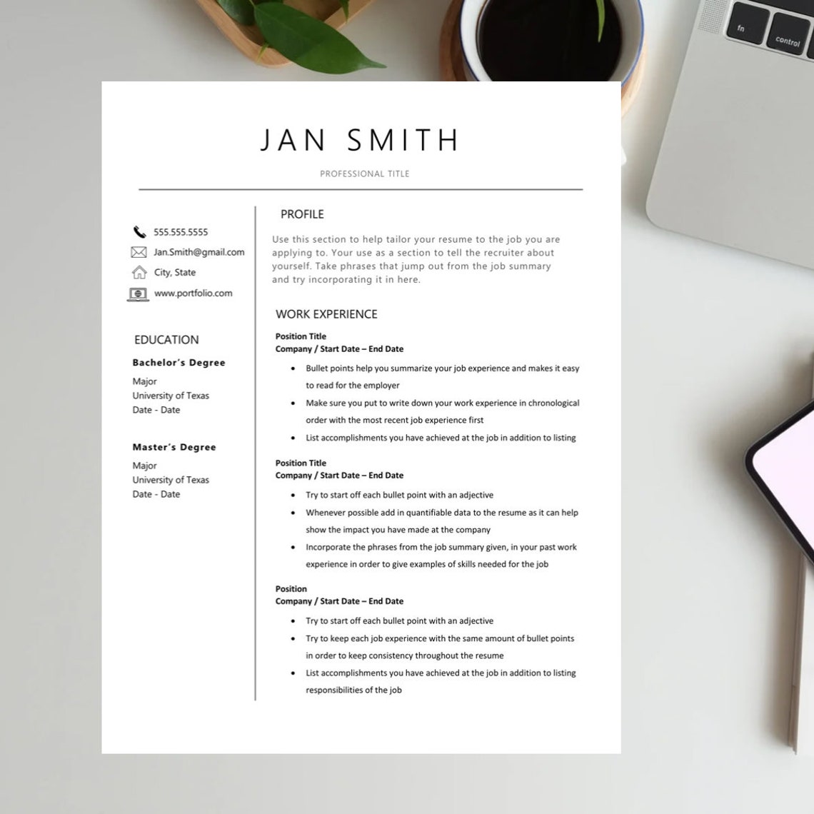 Resume Template, Modern and Minimal Design - Etsy