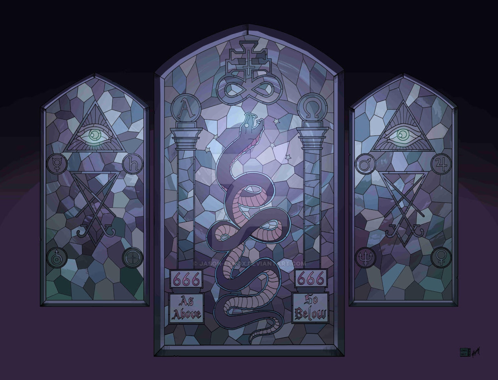 As Above so Below - Satanic Stained Glass Triptych Print 11x17" - Etsy
