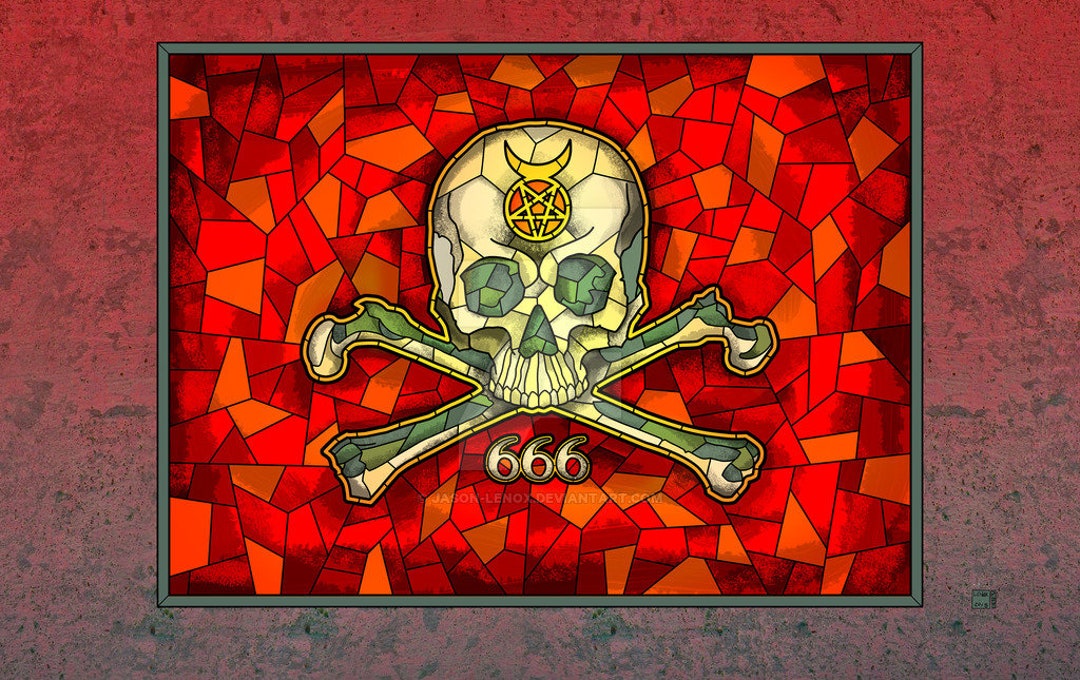666 Skull and Bones Stained Glass Print 11x17" - Etsy