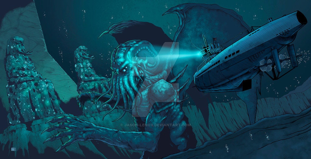 H.P. Lovecraft Cthulhu Undersea Encounter With U-boat Poster | Etsy