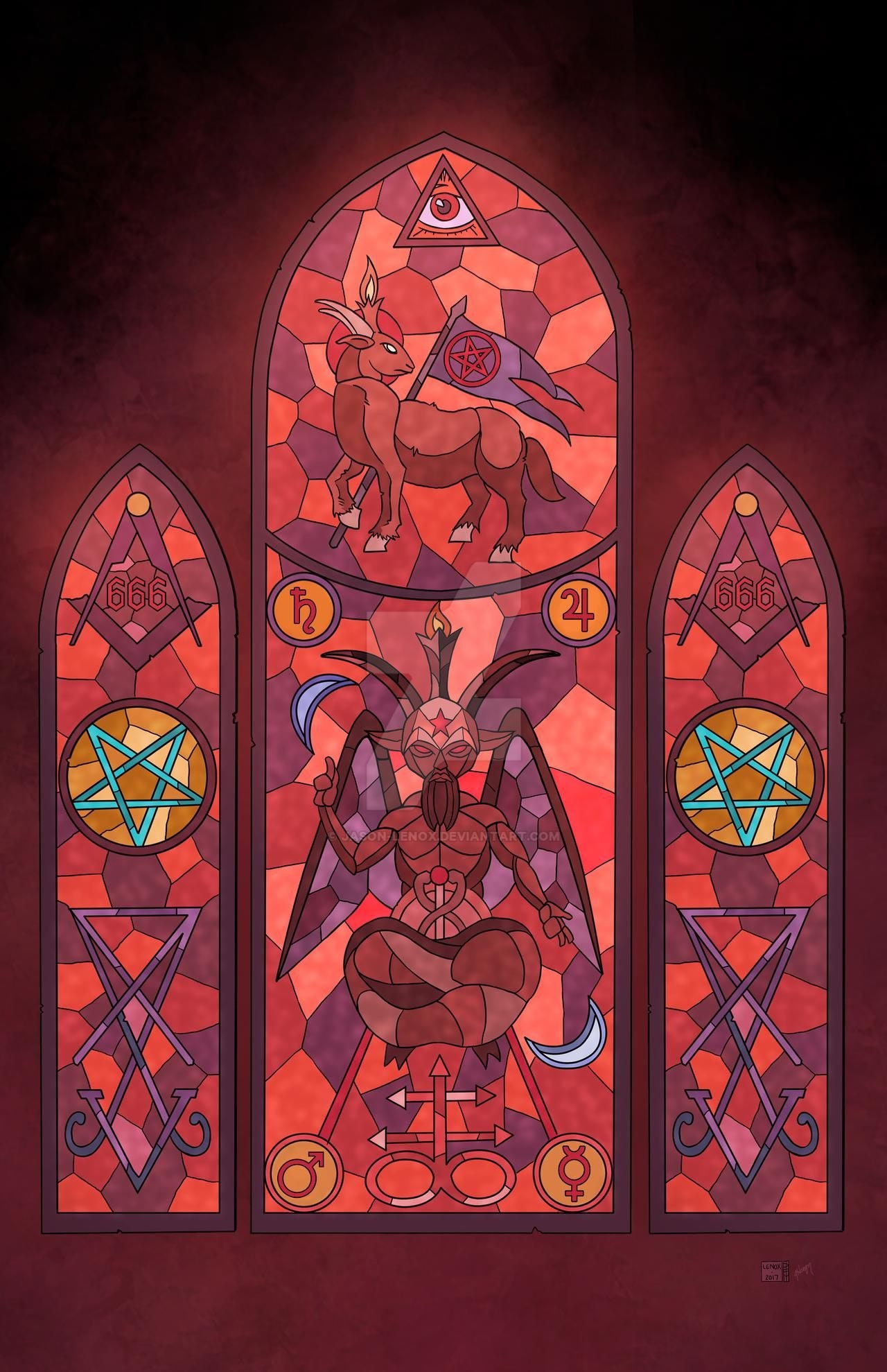Satanic Stained Glass With Baphomet Print - Etsy