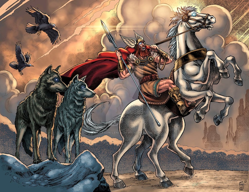 Odin and Sleipnir Print | Etsy