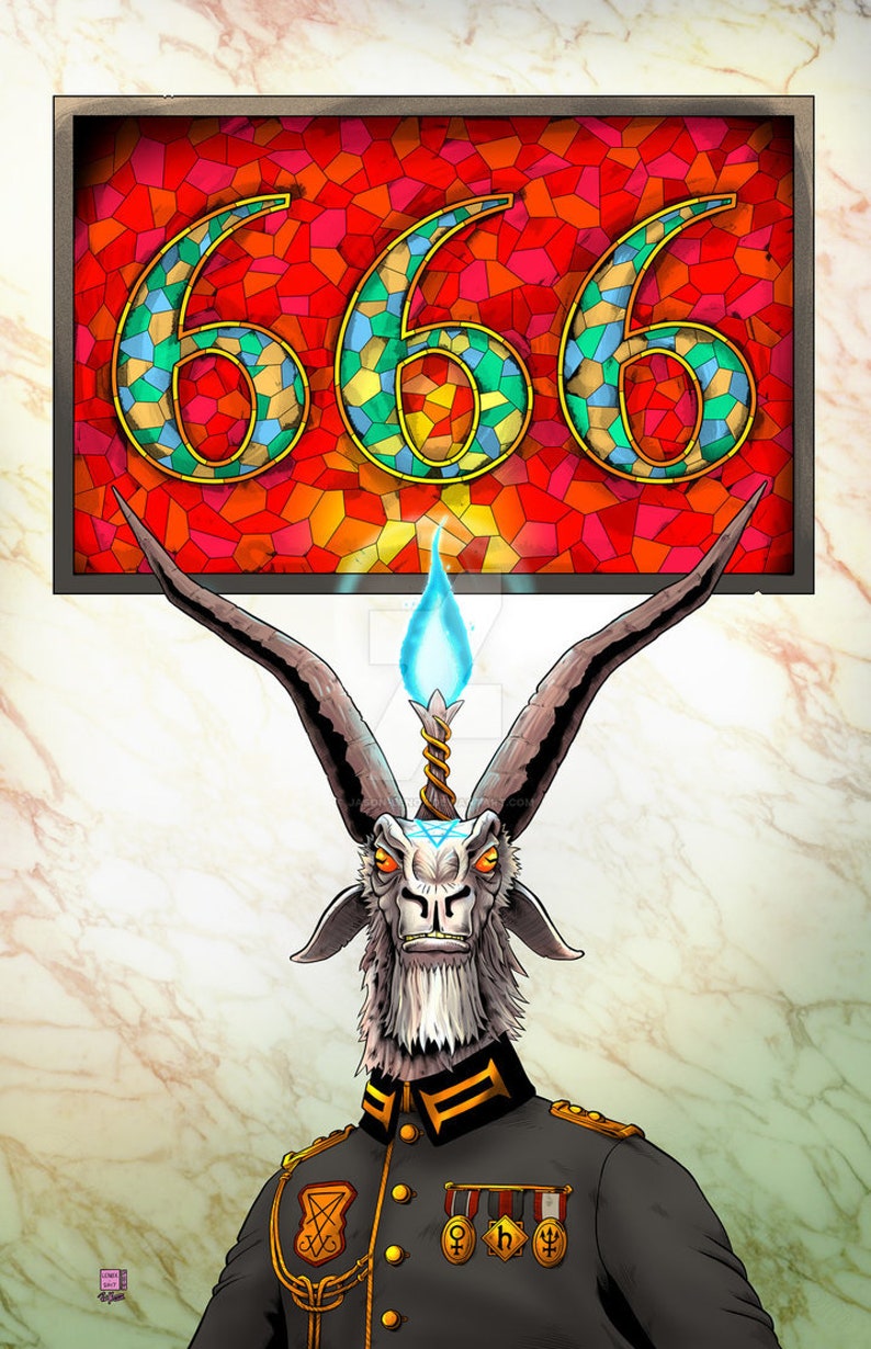 Baphomet Satanic General With 666 Stained Glass 11x17 Print | Etsy