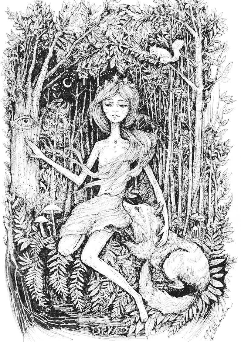 DRYAD - A4 Digital Coloring Page by Karolina Kubikowska - Etsy Australia
