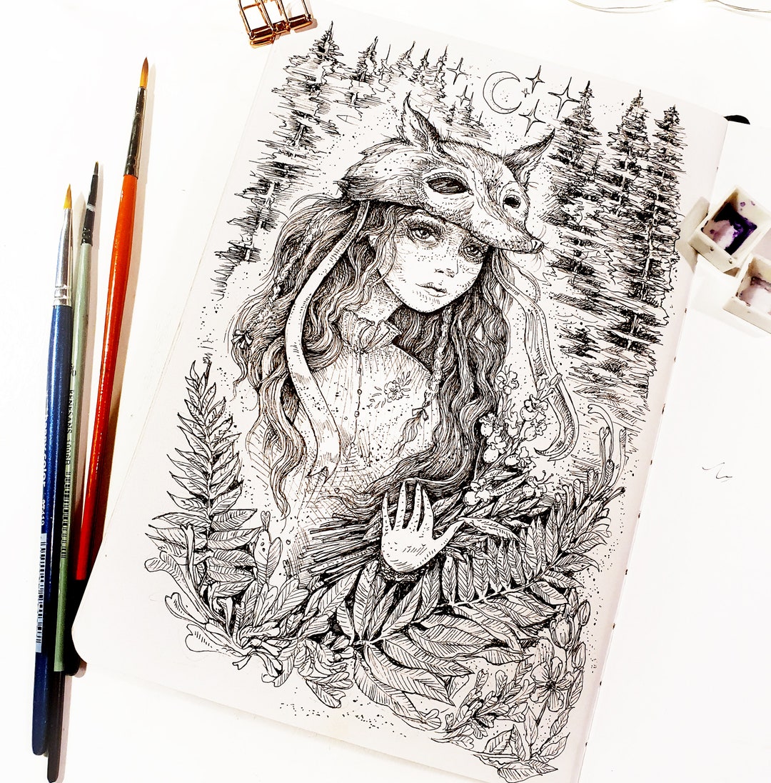 Fox Fairy - A4 Digital Coloring Page by Karolina Kubikowska - Etsy