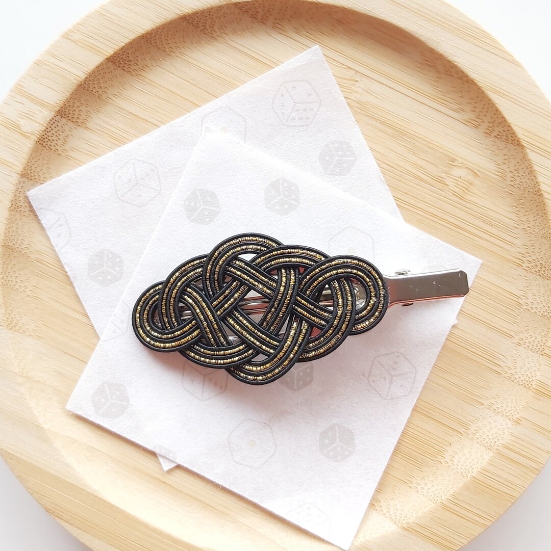 Japanese Knot Hair Clip Mizuhiki Paper Cords Black and Gold - Etsy